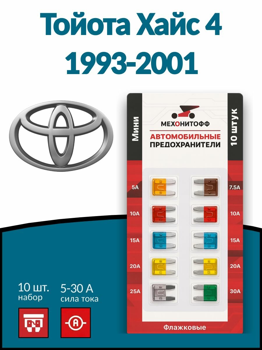 Предохранители Тойота Хайс 4 с 1993 по 2001 набор Мини 10 шт / Toyota Hiace
