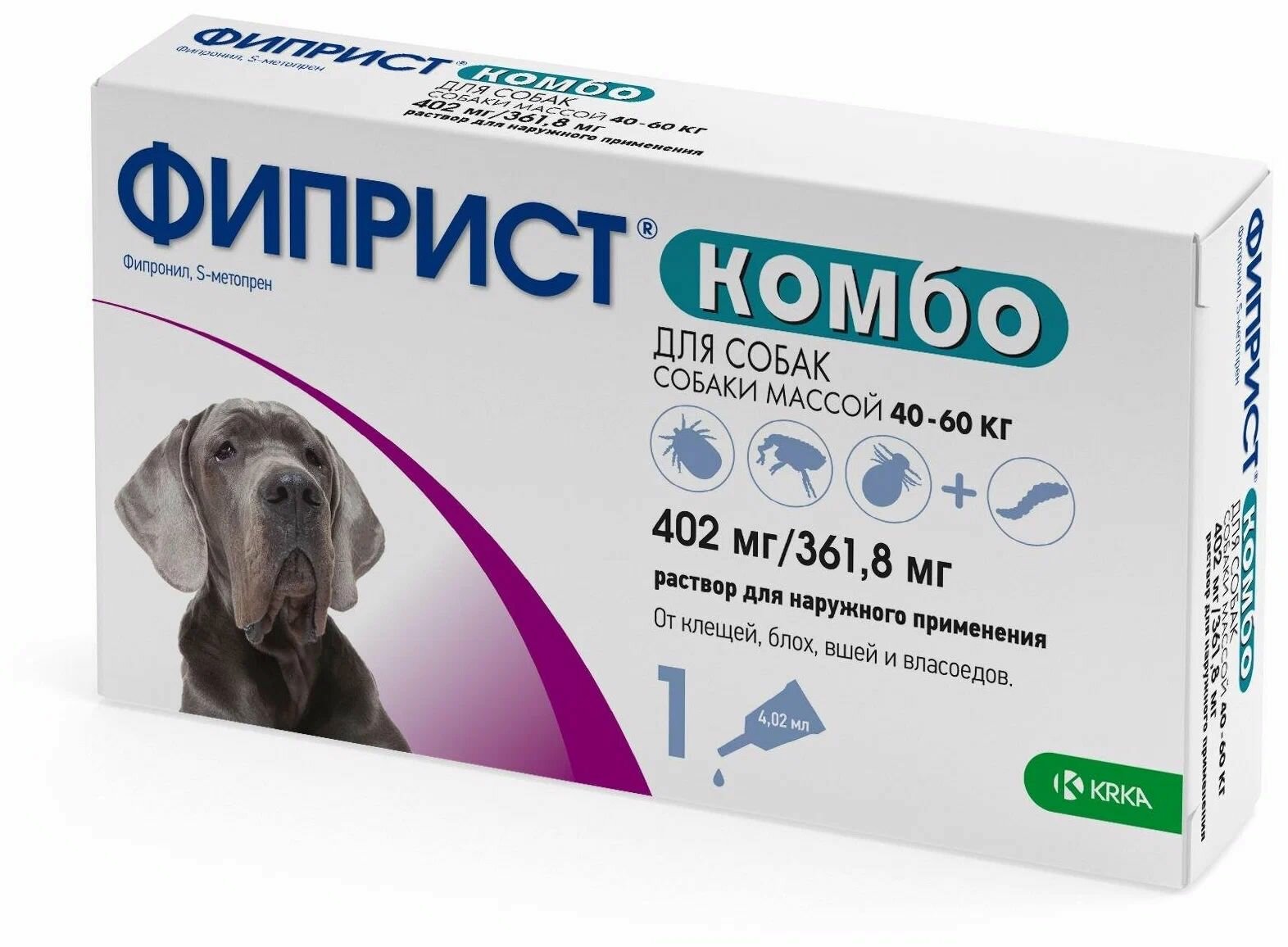 Крка "Фиприст Комбо" капли от блох и клещей для собак весом свыше 40 кг (1 пипетка) — фото 1
