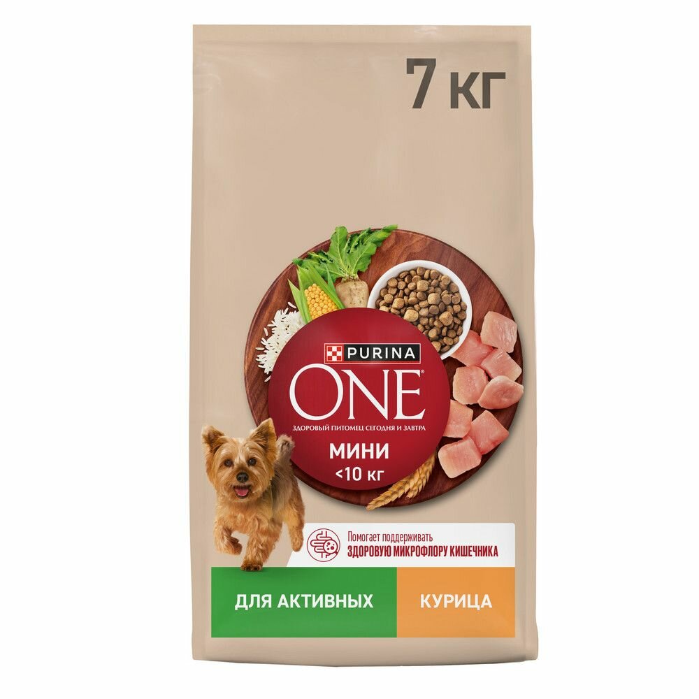 Сухой корм Purina ONE для собак мелких пород с активным образом жизни, с высоким содержанием курицы и с рисом, 7 кг