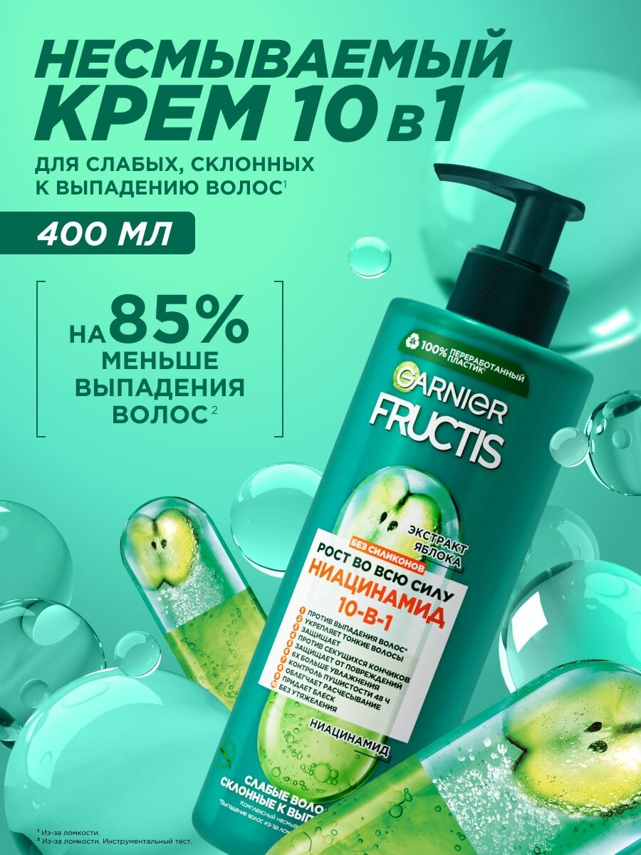Garnier Fructis Несмываемый крем 10 в 1 Фруктис Рост во всю силу, против выпадения волос, 400 мл