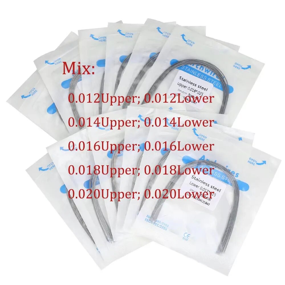 Ортодонтические дуги Olevo NiTi и нержавеющей стали 0.016, 0.018 SS Natural Round Mix