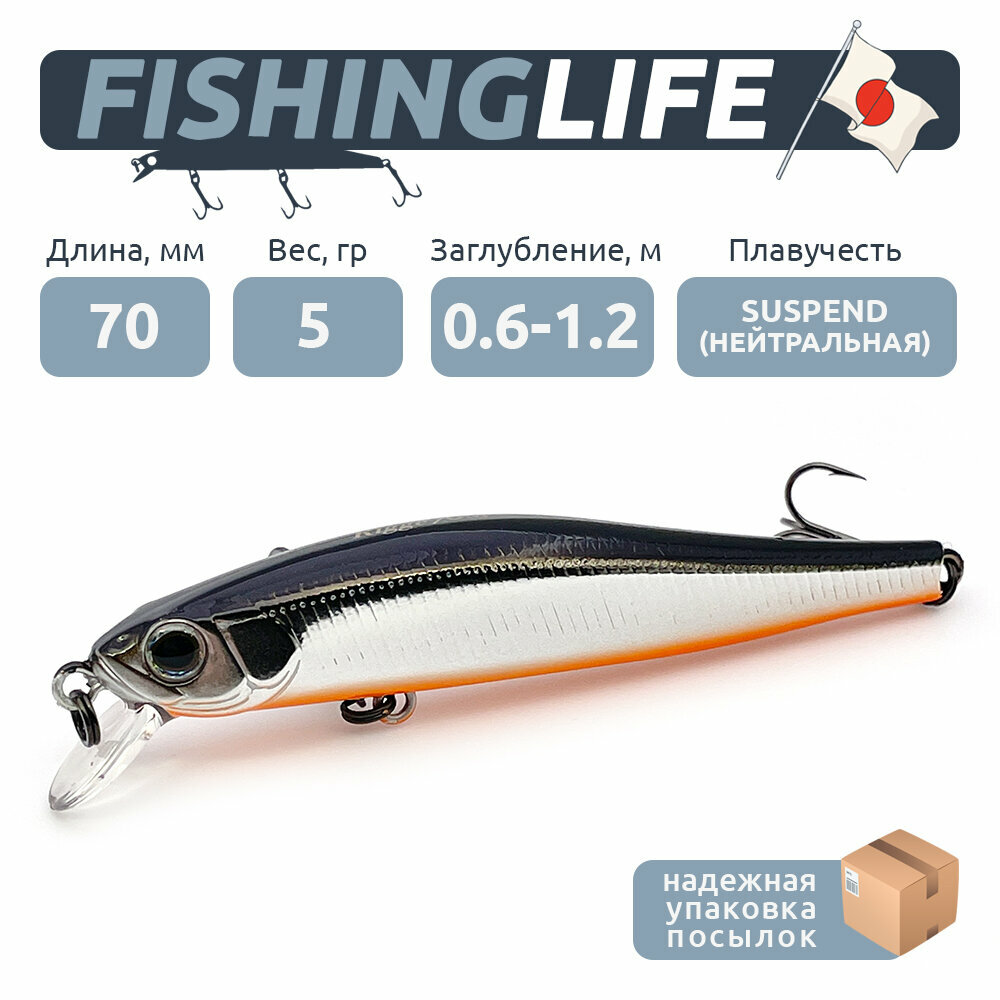 Воблер ZipBaits Rigge 70SP (70мм, 5гр, суспендер) - #840, на жереха, окуня