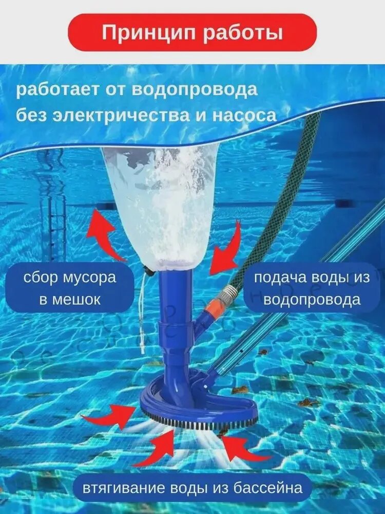 Донный вакуумный ручной пылесос, Щетка для чистки бассейна донная для пылесоса, Насадка для чистки плавательного бассейна0
