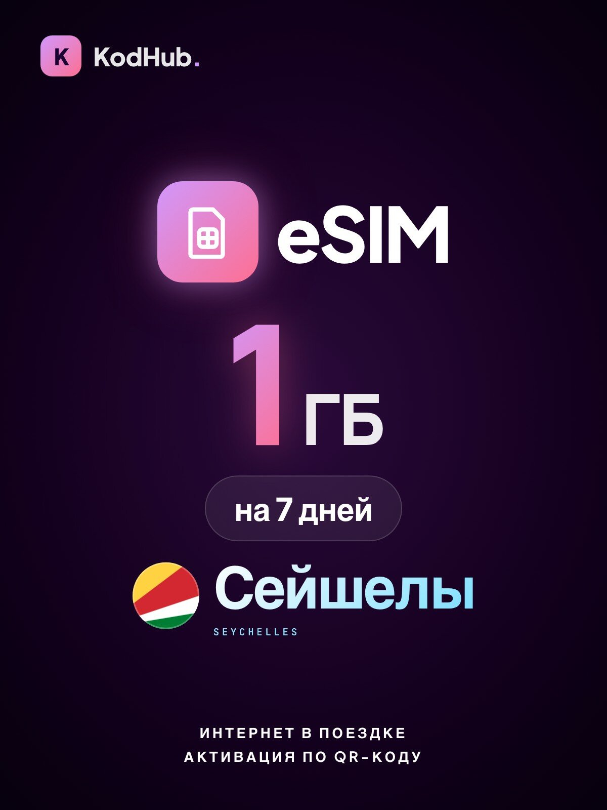 Туристическая eSIM Сейшелы 1 ГБ на 7 дней | интернет в поездке, связь за границей | QR-код активации
