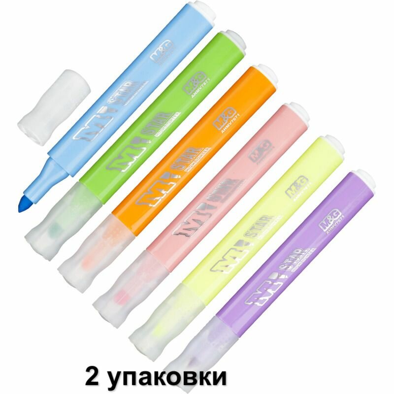 M&G Набор текстовыделителей, 1-5мм, 6 цветов, 2 уп