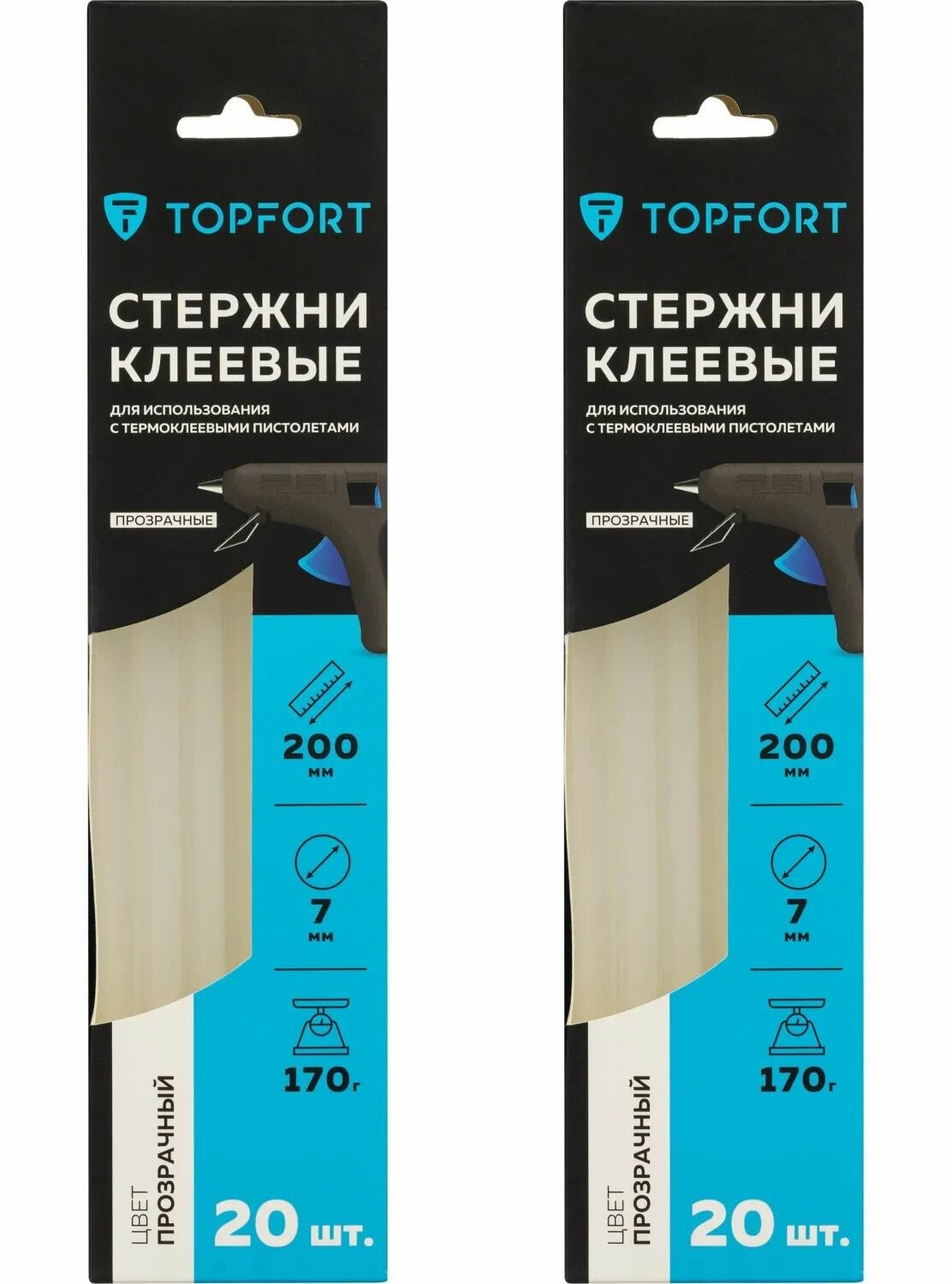 Topfort Стержни клеевые Прозрачные, 7x200, 20 штук, 2 уп