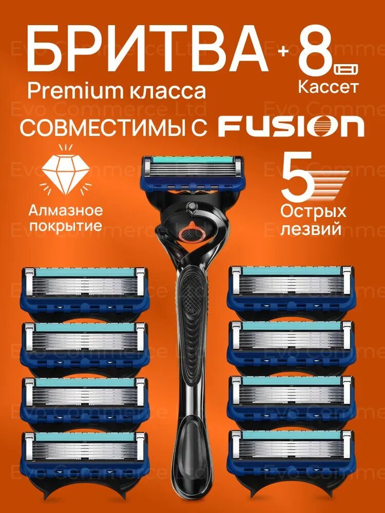 Набор: Многоразовый мужской станок, 8 кассет, с 5 лезвиями