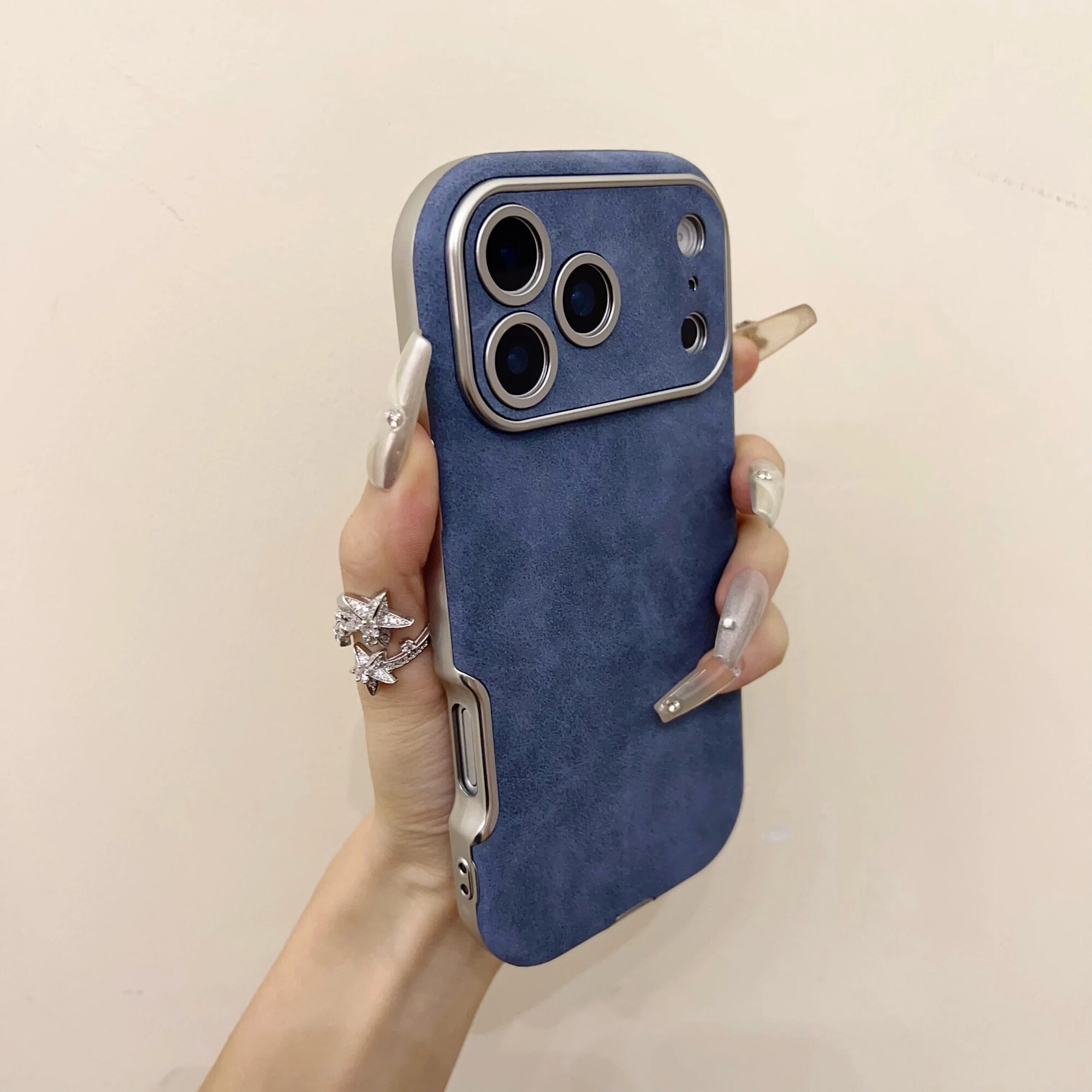 Замшевый кожаный защитный чехол с покрытием для iPhone 17, 16, 15, 14, Айфон 16, Синий, Navy Blue