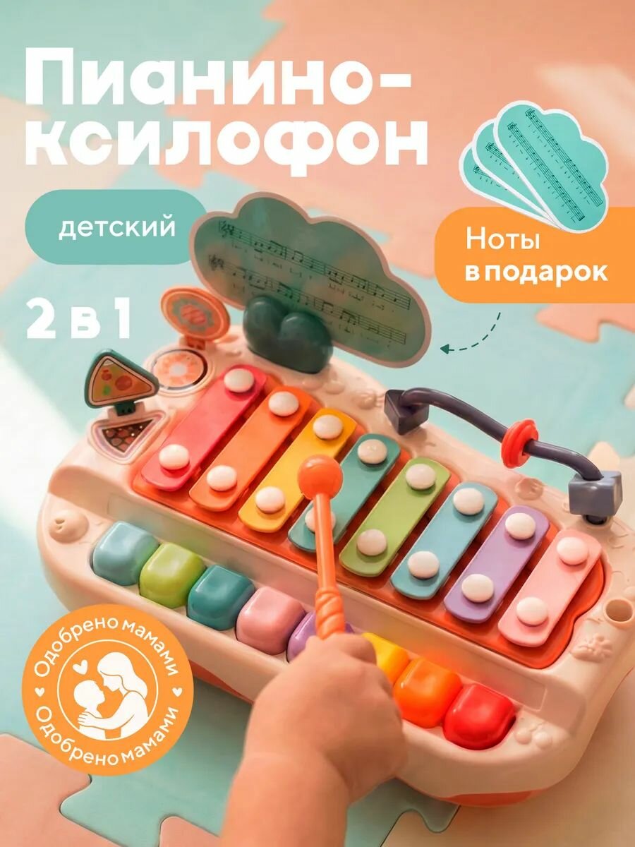Гитара детская музыкальная розовая с микрофоном