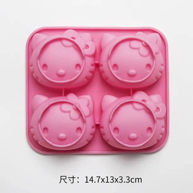 Силиконовая форма Hello Kitty на 4 ячейки, розовая формочка для шоколада, пудинга и выпечки