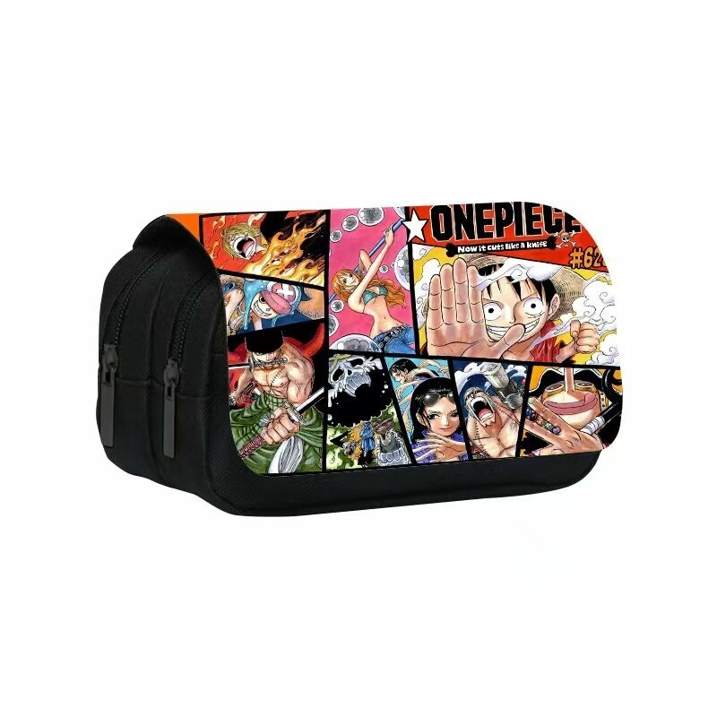 One piece pirate ship print double layer stationery case with large capacity for kids