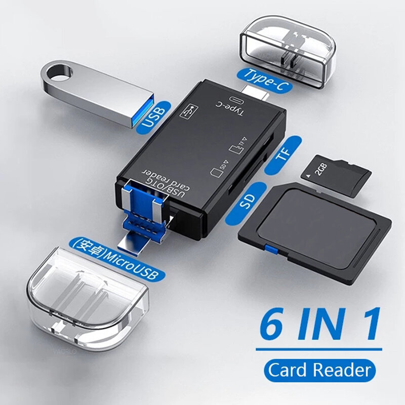 Кард-ридер 6 В 1 Черный Usb Multi Memory Card Reader Для Автомобиля И Дома