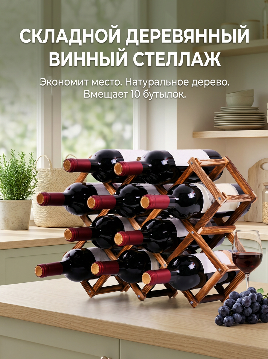 Винный шкаф Складной элегантный деревянный шкаф для вина большой емкости на 10 бутылок вина