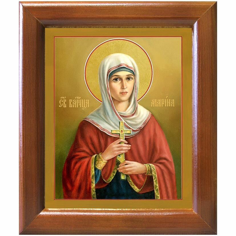Великомученица Марина (Маргарита) Антиохийская, икона в темной деревянной рамке 12,5*14,5 см