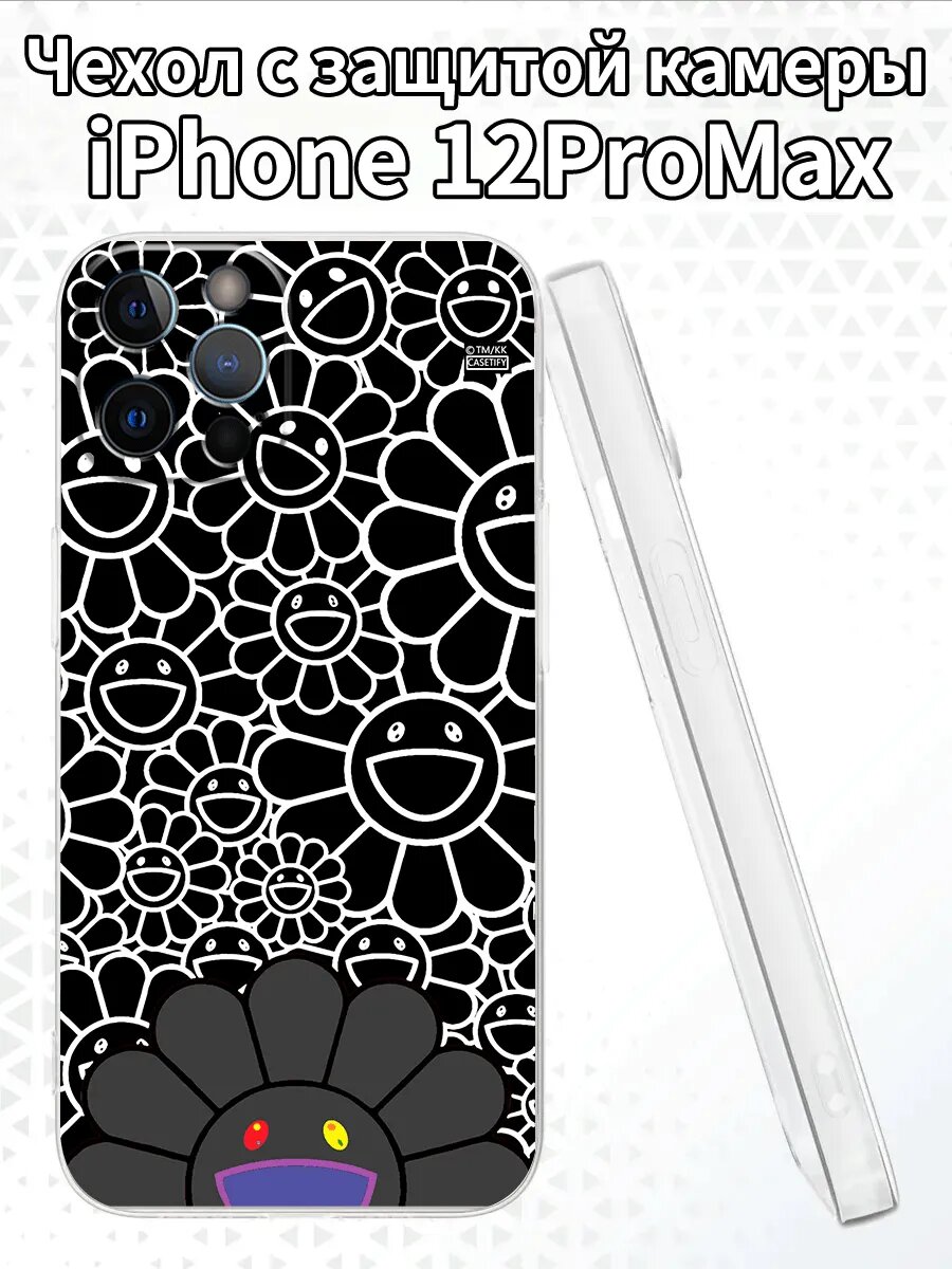 Чехол на iPhone12ProMax с черными цветами