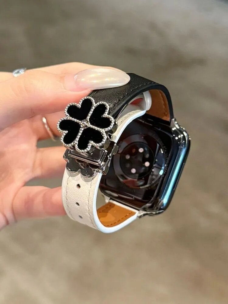 Кожаный ремешок для Huawei Watch fit 5/ 4/ 3, 5 Pro/ 4 Pro, магнитная складная застёжка в форме четырёхлистного клевера, легкий и дышащий/ стильный и универсальный