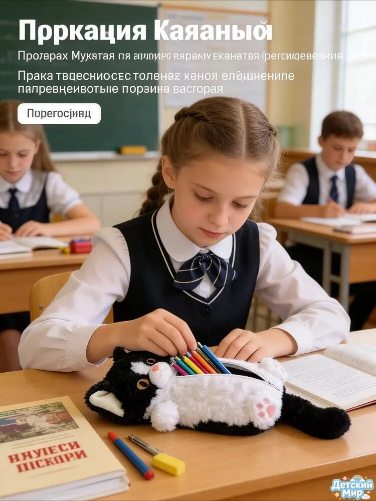 Пенал школьный y2k эстетичный пушистый плюшевый