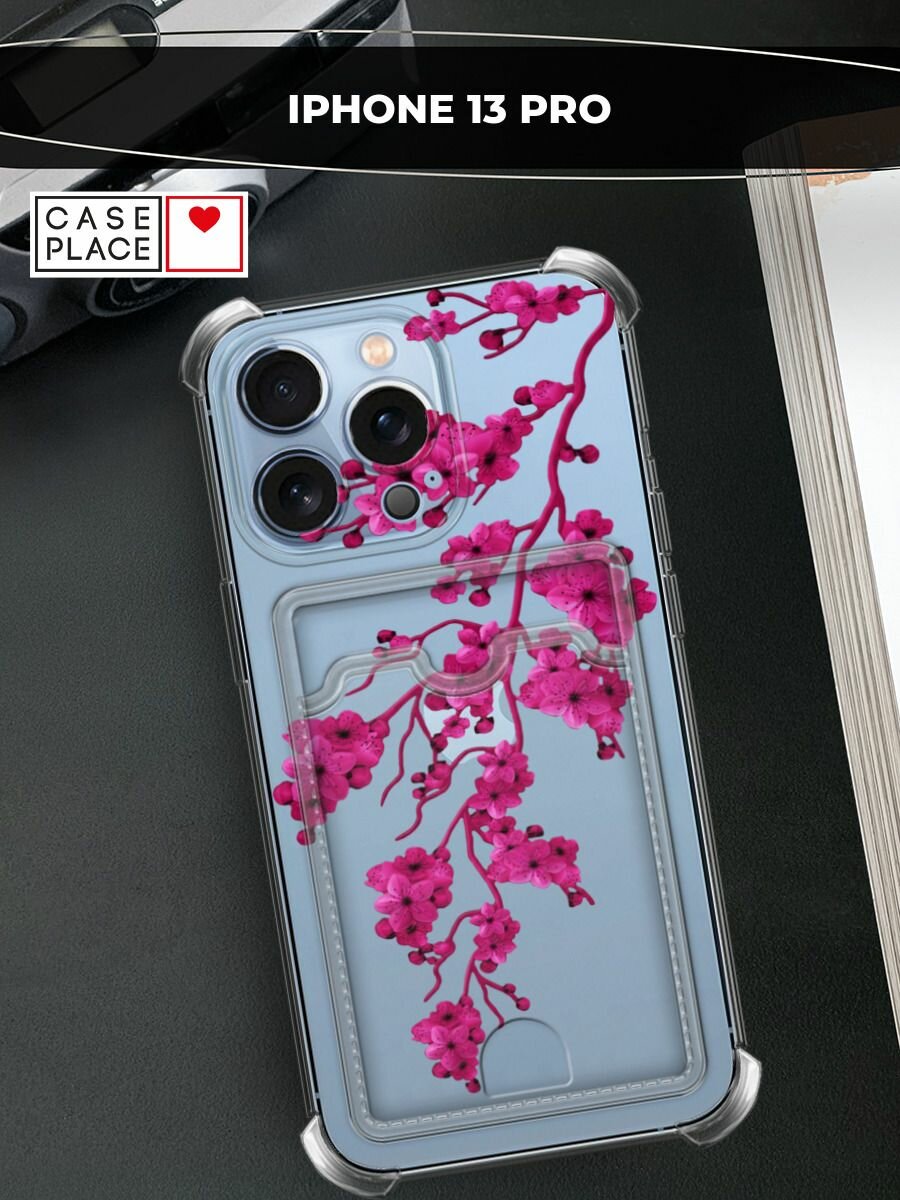 Чехол на Apple iPhone 13 Pro (Айфон 13 Про) с картой и принтом Яркая розовая сакура