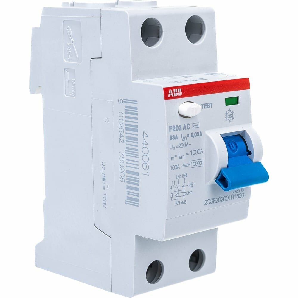 Выключатель дифференциального тока ABB 2п 63A 30mA тип AC F202 2CSF202001R1630