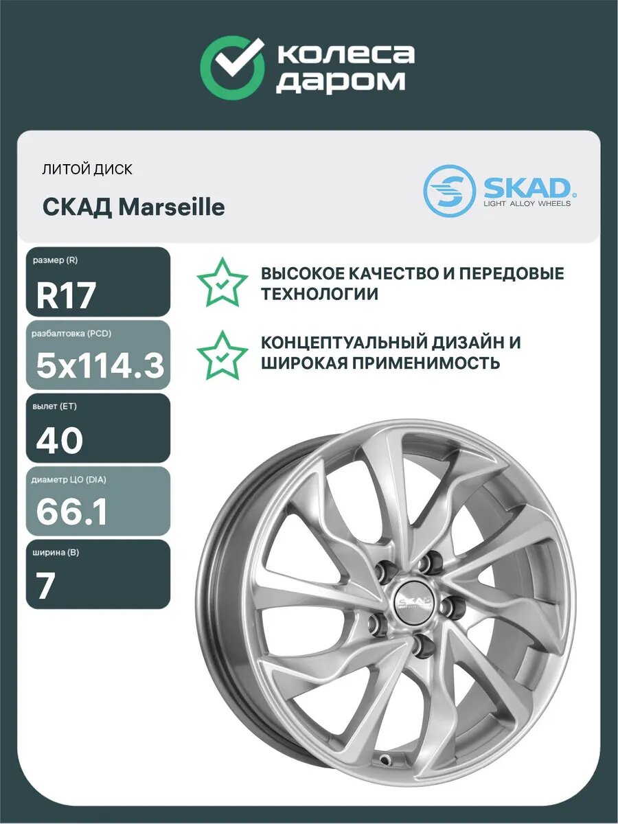 Диски литые Marseille R17 5x114.3 ET40 D66.1
