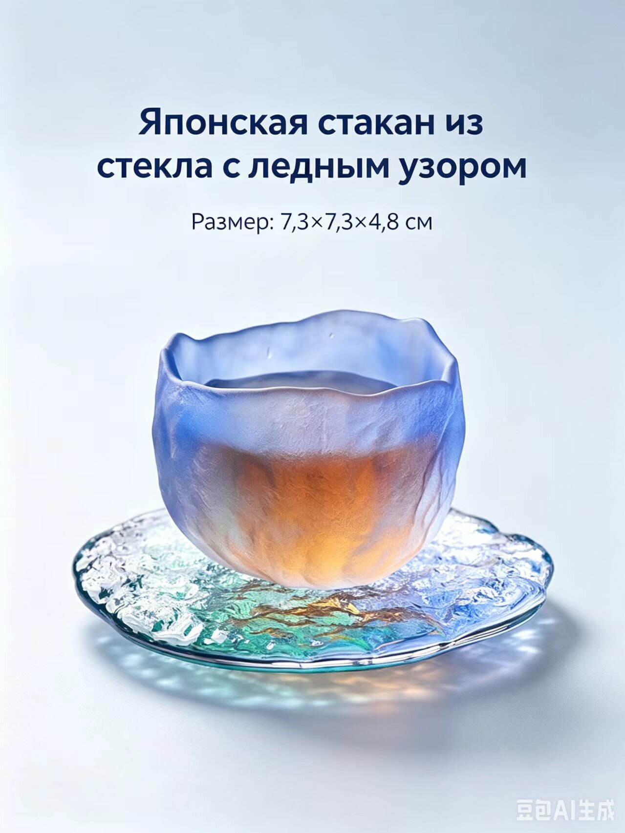 Чашка с текстурой ледника в японском стиле, материал - стекло,7.3*7.3*4.8 см