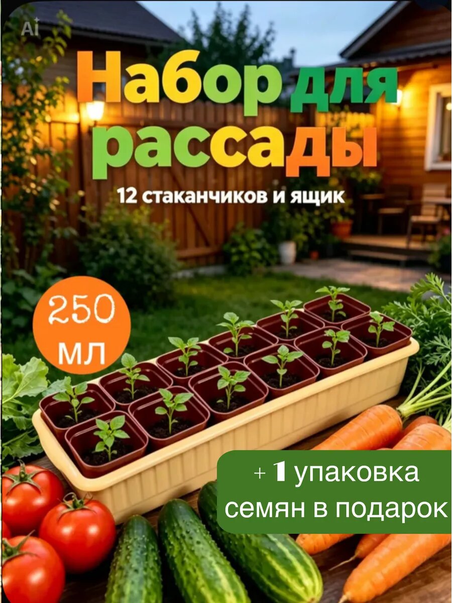 Набор для рассады рассадник ящик с 12 стаканами по 250 мл