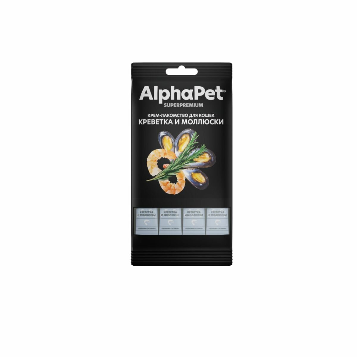 AlphaPet Крем-лакомство для кошек Superpremium, с креветками и моллюсками, 48 гр.