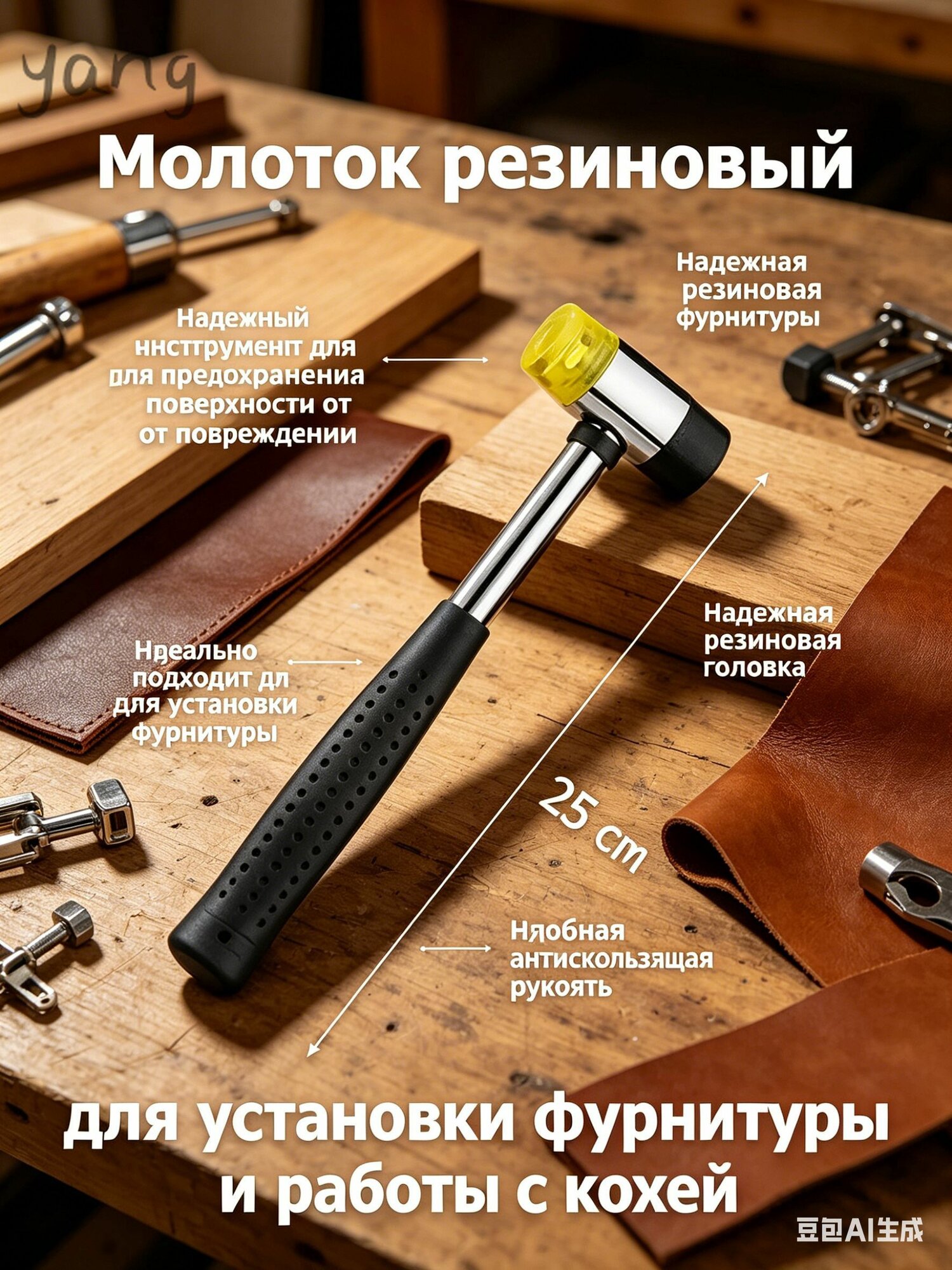 Молоток резиновый двусторонний 25 см, универсальный молоток для установки фурнитуры, работы с кожей и плитки