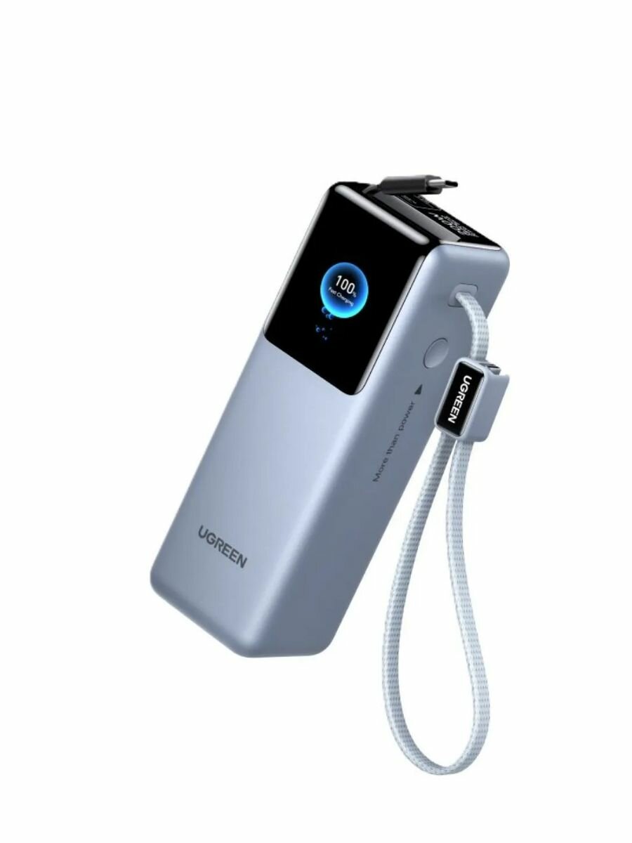 Внешний аккумулятор Ugreen (ССС) PB728 (75702B) PD 25000mAh,200W USB-C +USB-A + выдвижной и встроенный кабель Type-C, серый/ повербанк