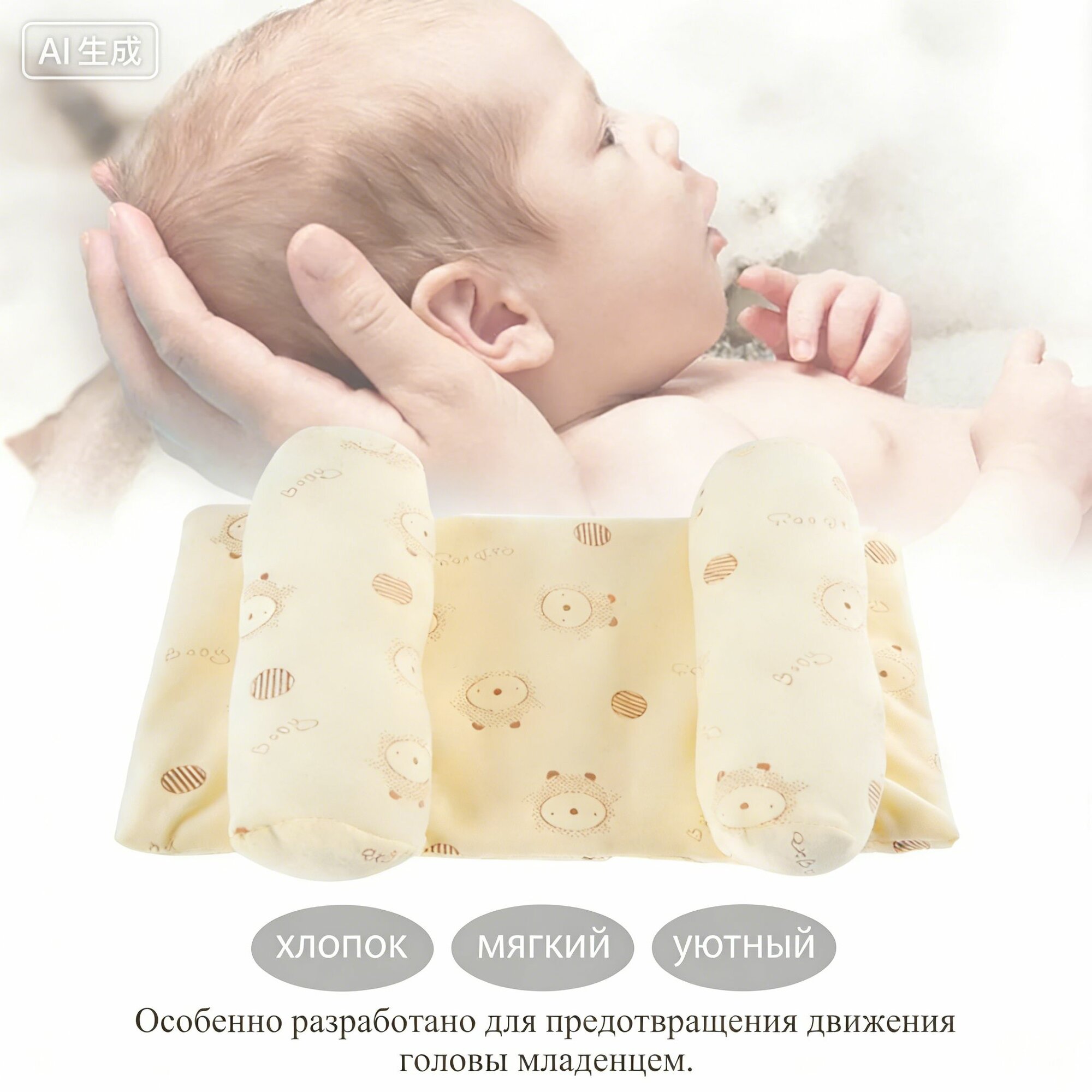 Подушка для исправления головы малыша, хлопковая, дышащая, для новорожденных, комплект 1 шт.