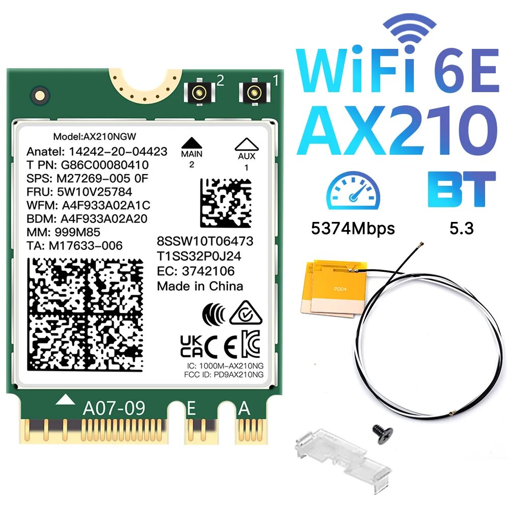 Беспроводная Сетевая Карта Wi-Fi 6E AX210 Bluetooth 5.3 Tri-Band 2.4G/5Ghz/6G С Настольной Антенной Для Intel AX210NGW M.2 NG.