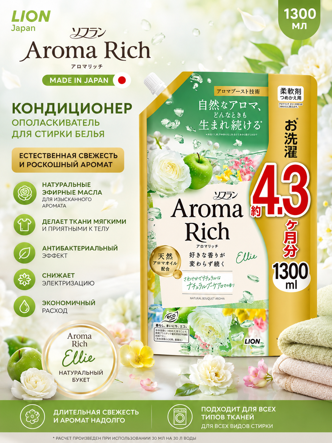 Кондиционер для белья Aroma Rich парфюмированный 1300 мл