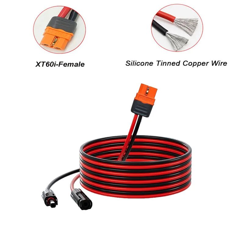 Силиконовый кабель XT60i для солнечных панелей 12AWG XT60i-Female to Mc-4, 10m-32.8ft