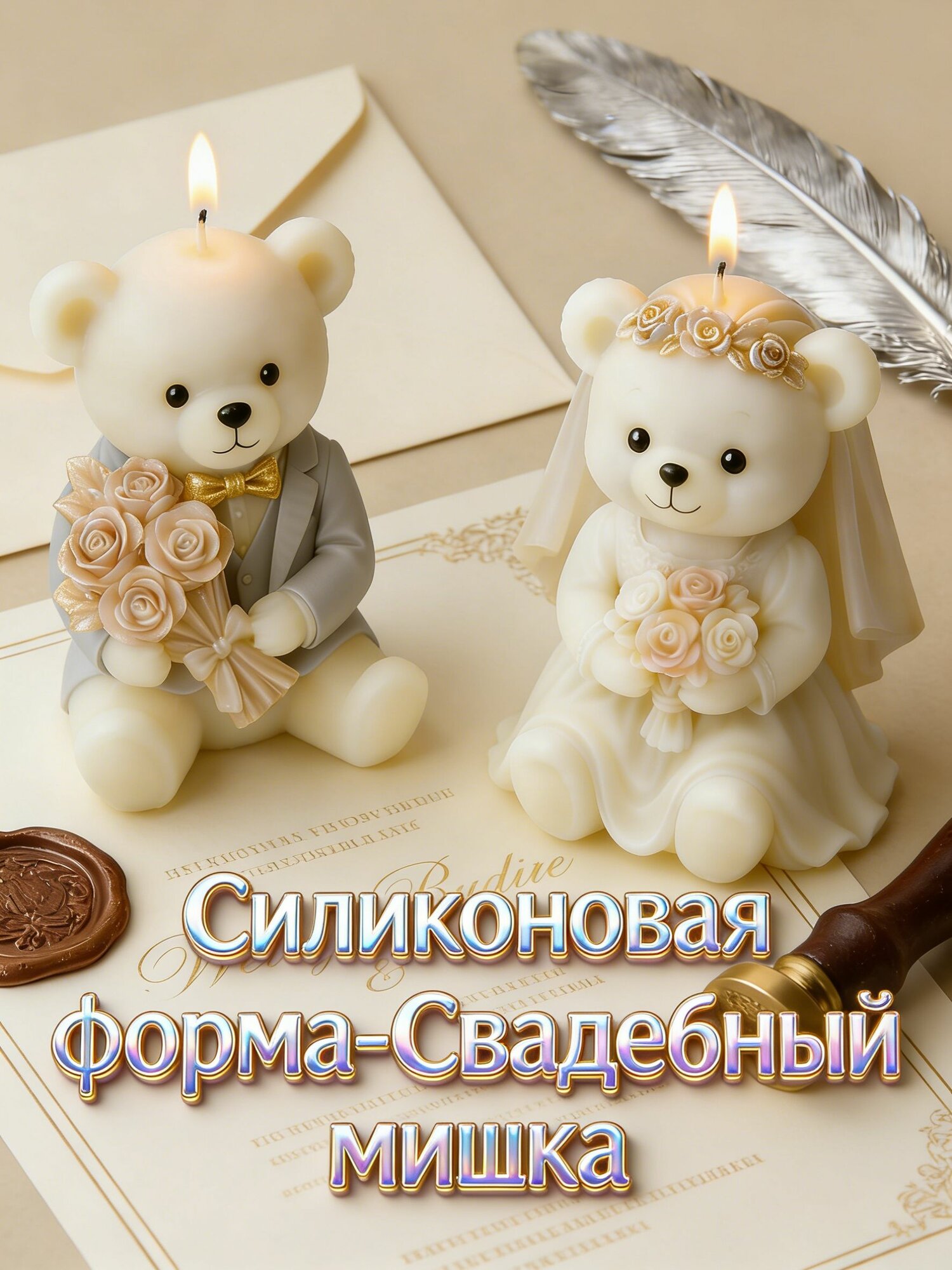 Молд для литья/Силиконовая форма для свадебного мишки, DIY-поделки и гипсовые фигурки 2 шт