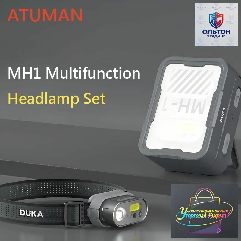 Многофункциональный комплект налобных фонарей DUKA ATuMan MH1 для использования на открытом воздухе: мощный портативный фонарь для кемпинга, аварийное освещение.