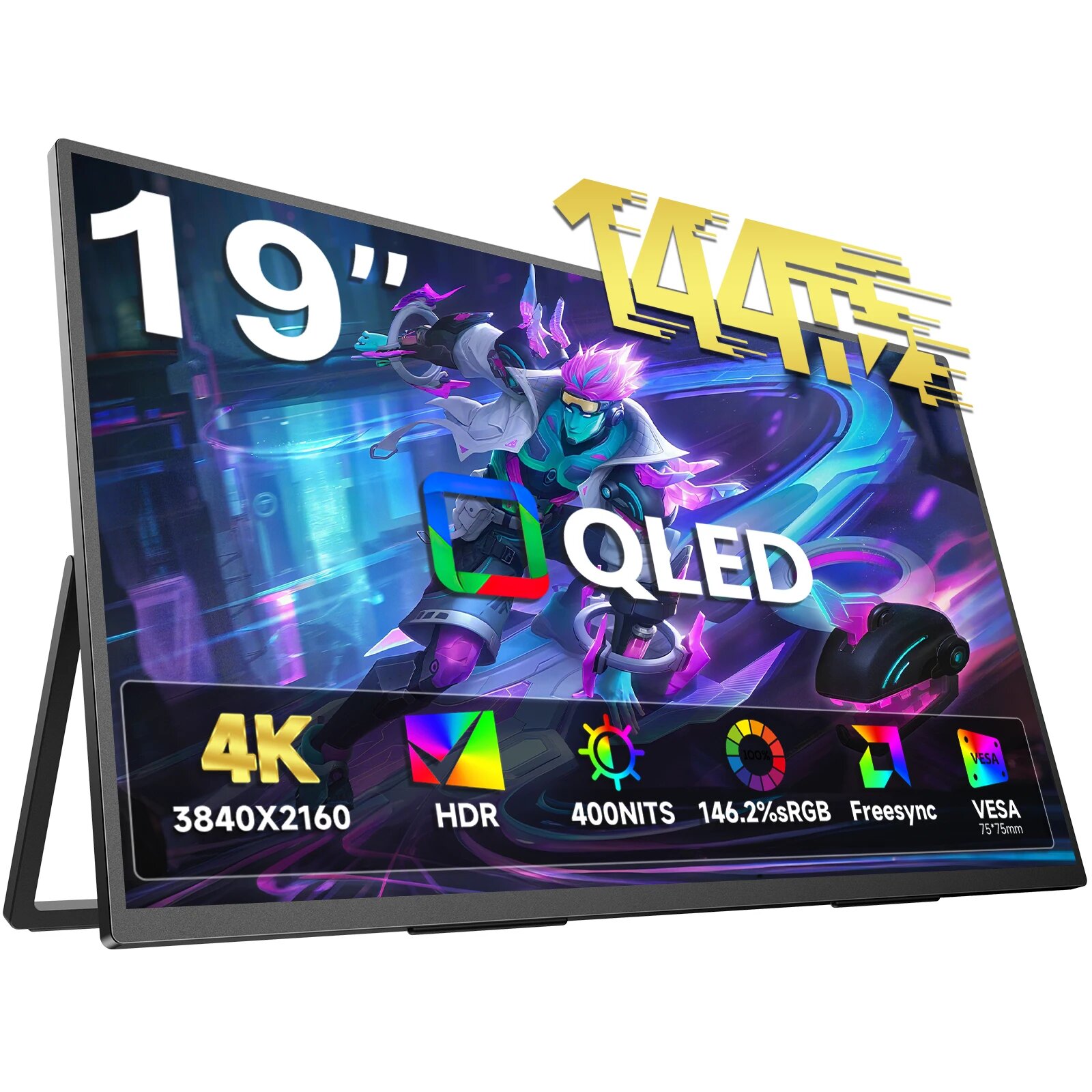 UPERFECT UColor Apex 19 144Hz UHD 4K портативный монитор с экраном QLED для гейминга, путешествий, ноутбуков, телефонов, игровых консолей, Steam Deck, PS5, ПК