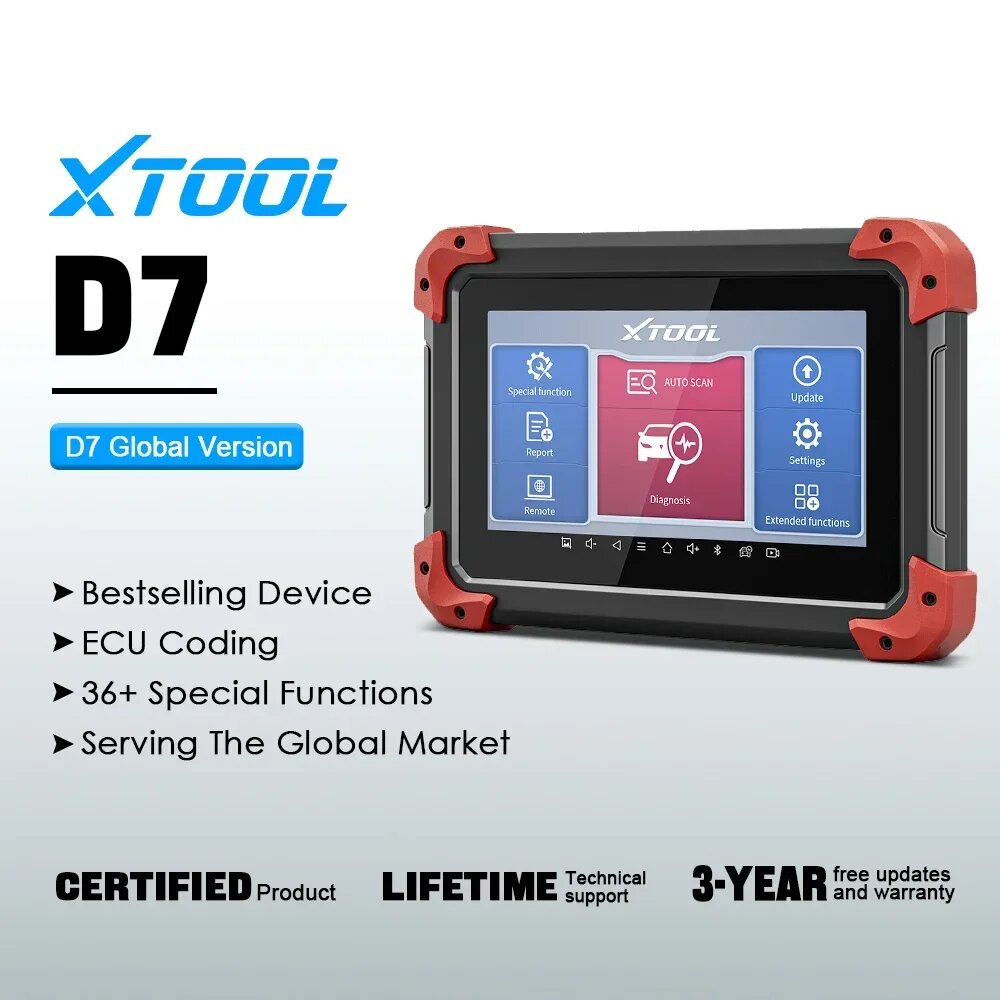 Сканер OBD2 XTOOL D7 V2.0 – универсальный автомобильный диагностический инструмент со всеми системами, двухнаправленный автомобильный инструмент с кодированием ЭБУ и более чем 39 сервисными функциями