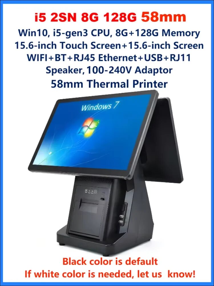 15.6-дюймовая система POS Windows i3 i5 i7 Win10 Win11 с сенсорным экраном Кассовый аппарат Термопринтер 58/80 мм Терминал POS для ресторанов
