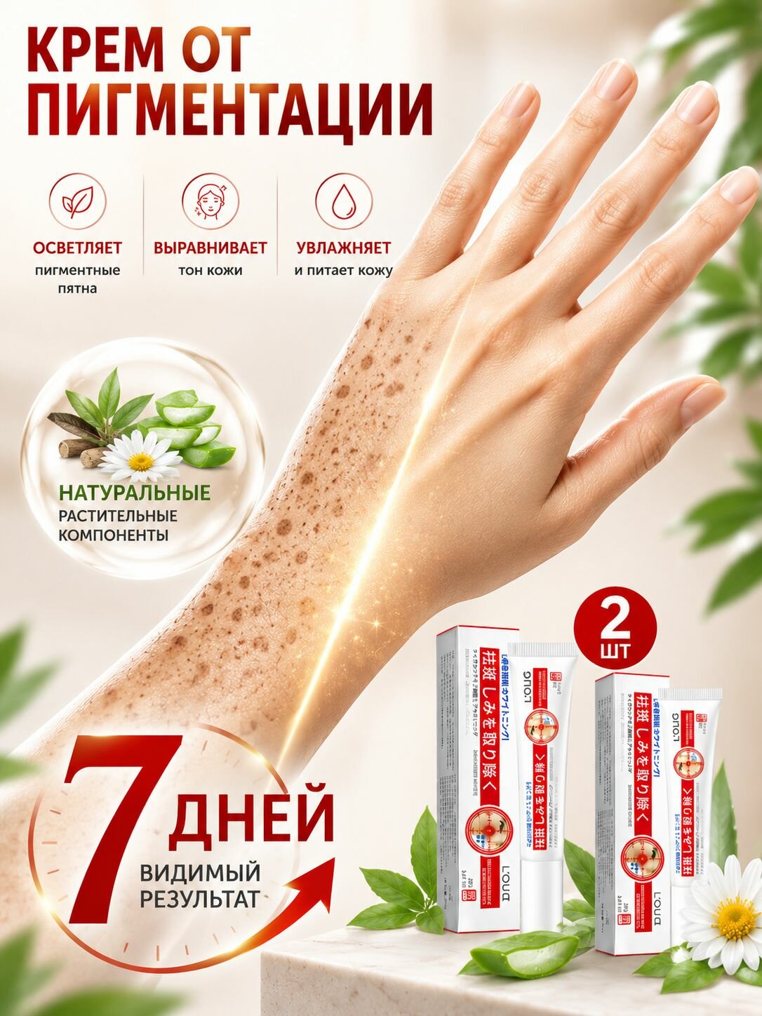 Крем от пигментации для лица 2 шт, удаляет пигментные пятна, осветляющий крем против пигментации, выравнивает тон кожи, для мужчин и женщин, 20 г 2