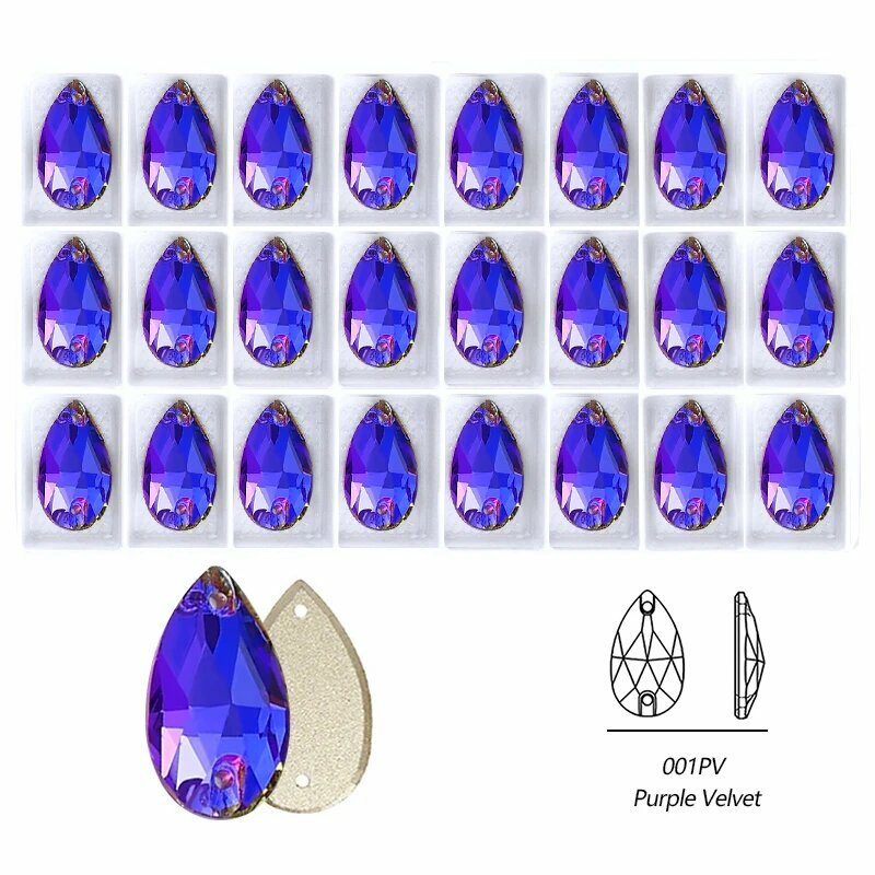 Стразы пришивные BOBOHOO K9 из стекла Фиолетовый, 17x28mm - 12Pcs, 001PV Purple Velvet