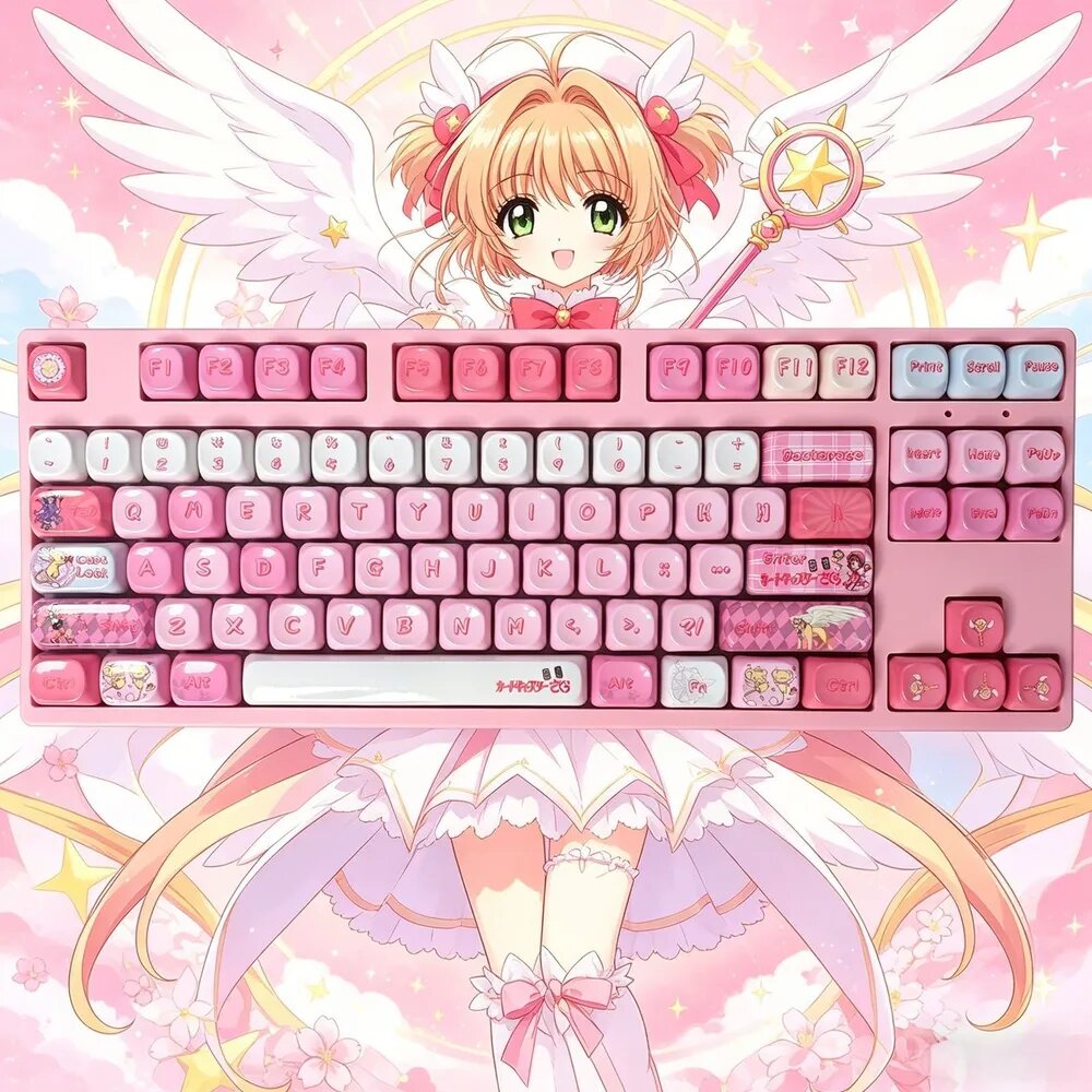 Комплект кейкапов в стиле Cardcaptor Sakura, MOA-профиль, розовый, для механической клавиатуры 61 108 клавиш