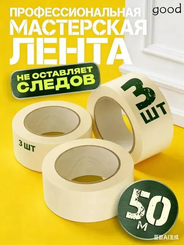 Малярная лента 56 мм 50 м, 3 шт