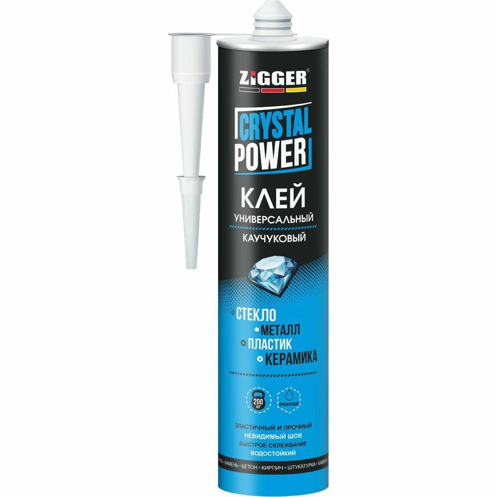 Клей ZIGGER CRYSTAL POWER каучуковый универсальный, бесцветный 280мл 03-02-20