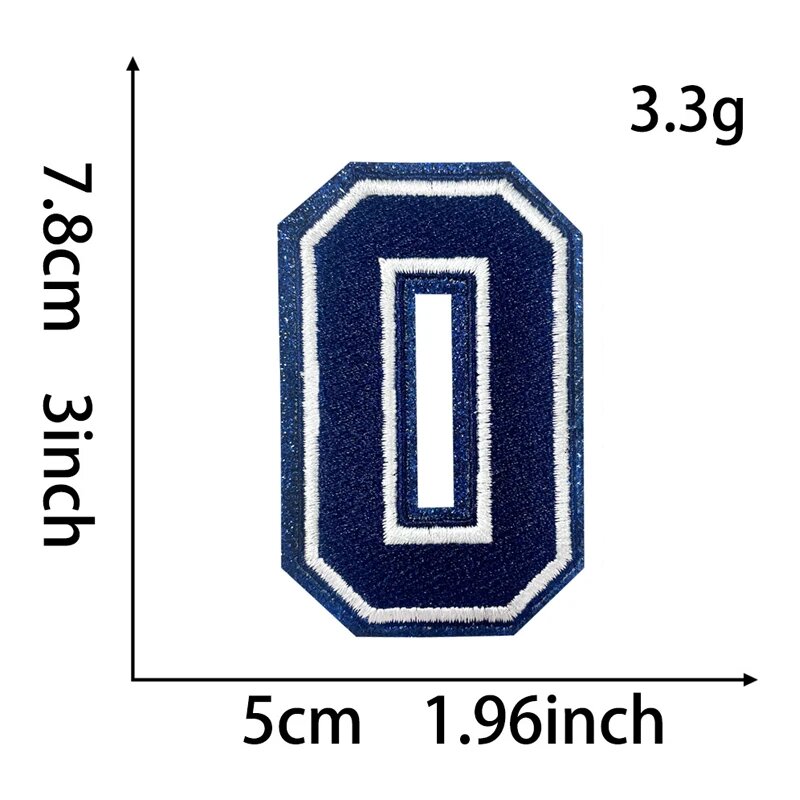 Блестящие нашивки цифры 0123456789 для вышивки Темно-синий, Blue White 0