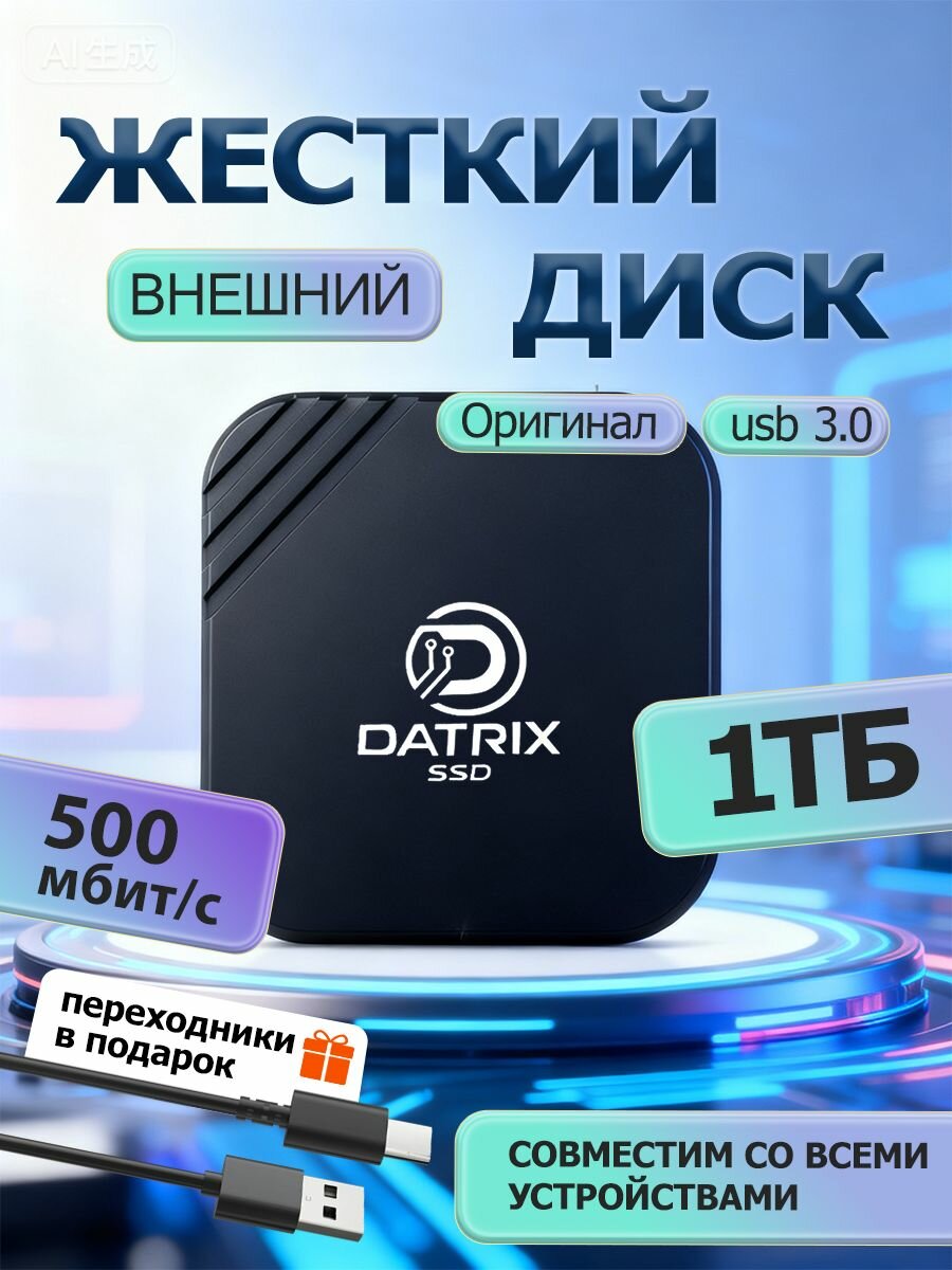 1 ТБ Внешний жесткий диск (Внешний SSD-диск, USB 3.0, черный), Металл, Силикон, черный, черно-серый
