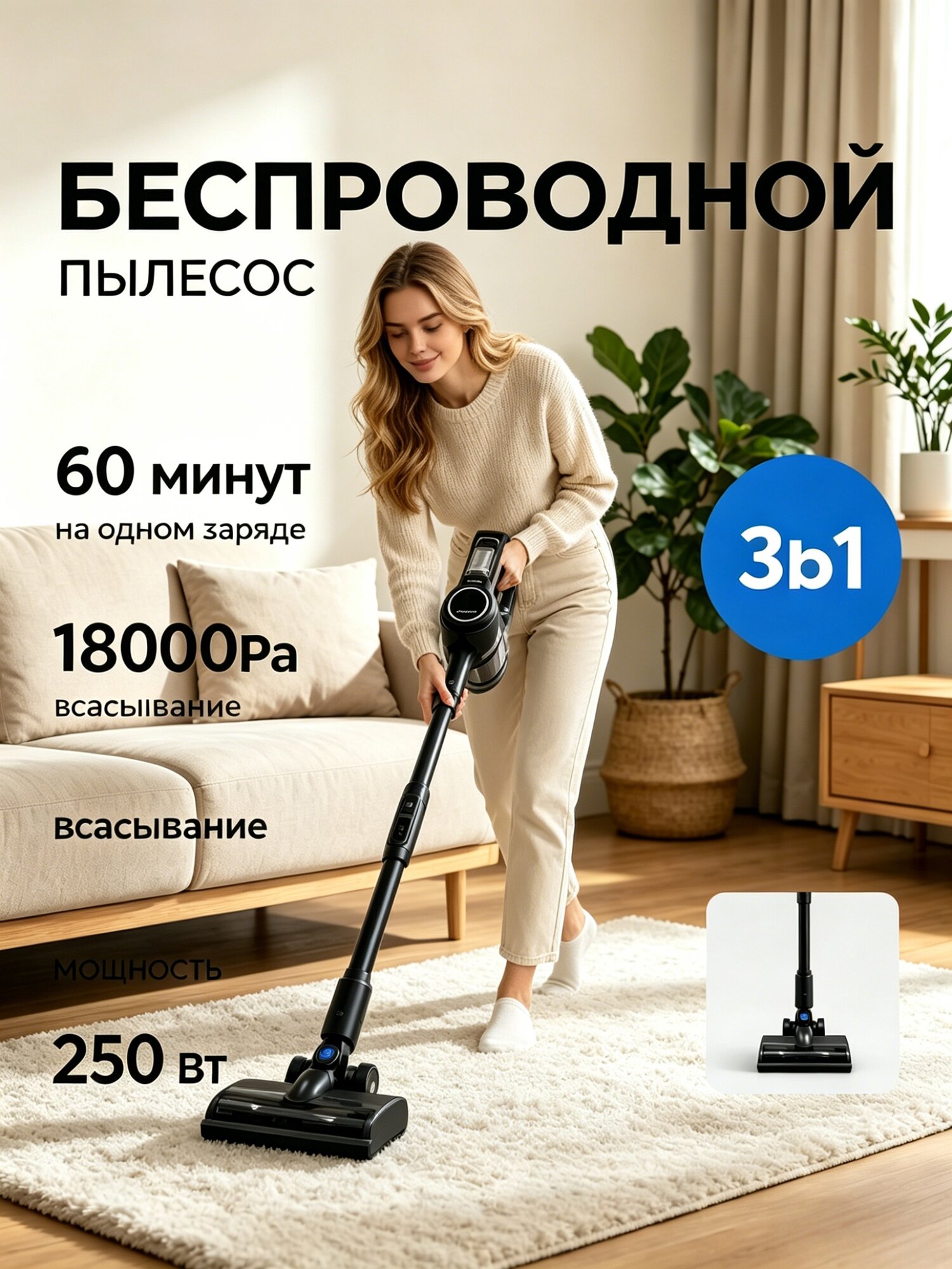 Беспроводной ручной пылесос с вертикальным хранением, мощное всасывание, портативный бытовой аппарат для уборки дома