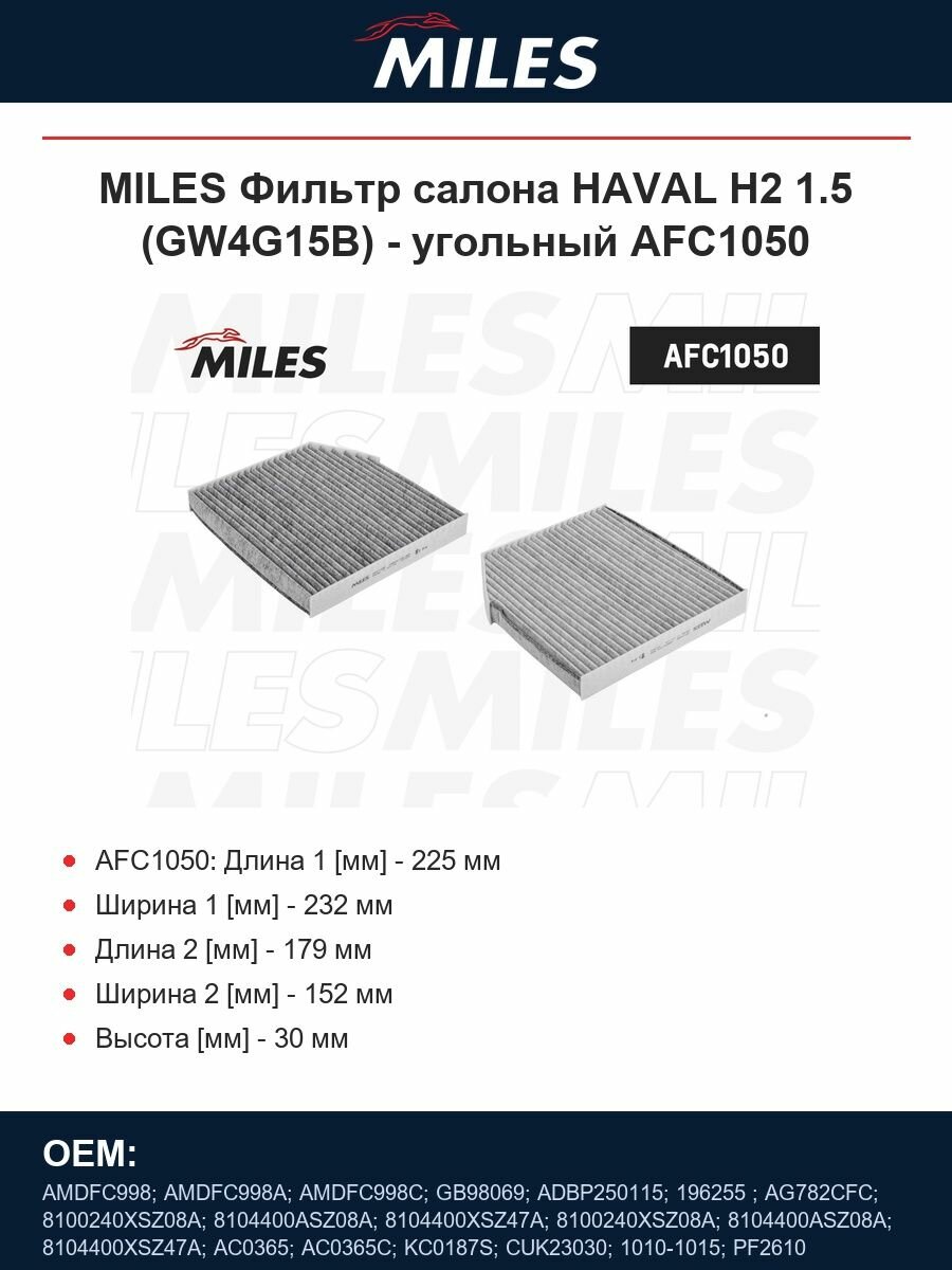 MILES Фильтр салона HAVAL H2 1.5 (GW4G15B) - угольный AFC1050