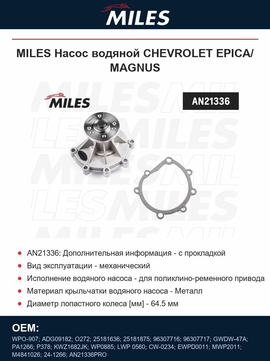MILES Насос водяной CHEVROLET EPICA/ MAGNUS