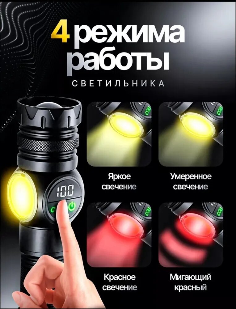 Фонарь ручной алюминиевый сплав, 3000 м, 130 Вт, 2500 Лм, Li-Ion 26650, 320 г, IP65, Китай — фото 1