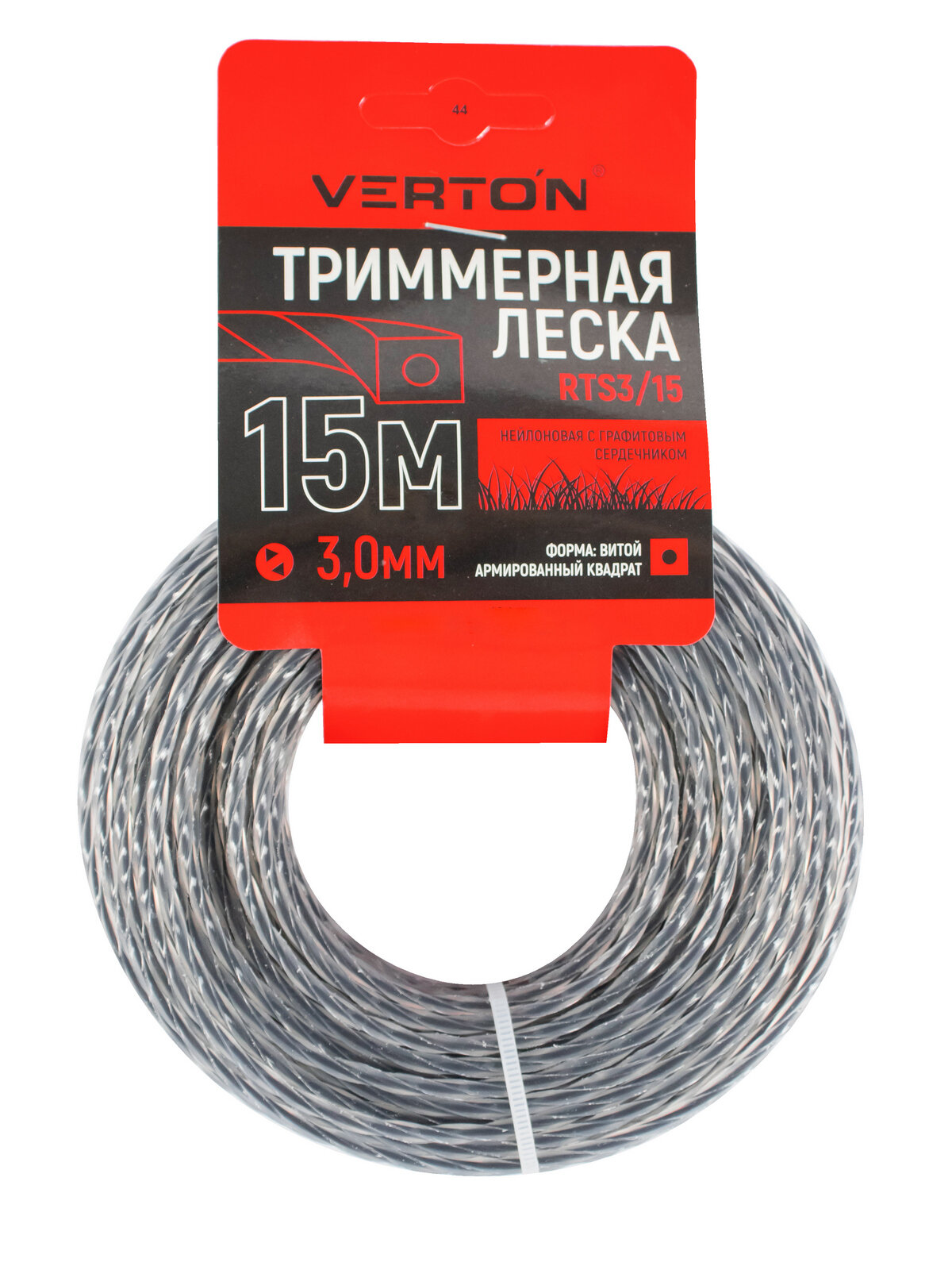 Триммерная леска RTS 3/15 VERTON GARDEN (3 мм; 15 м; витой квадрат, нейлон с графитовым сердечником)